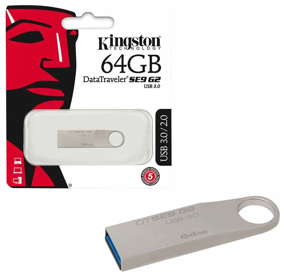 Kingston Флешка USB Kingston DataTraveler SE9, USB3.0, серебро 64gb