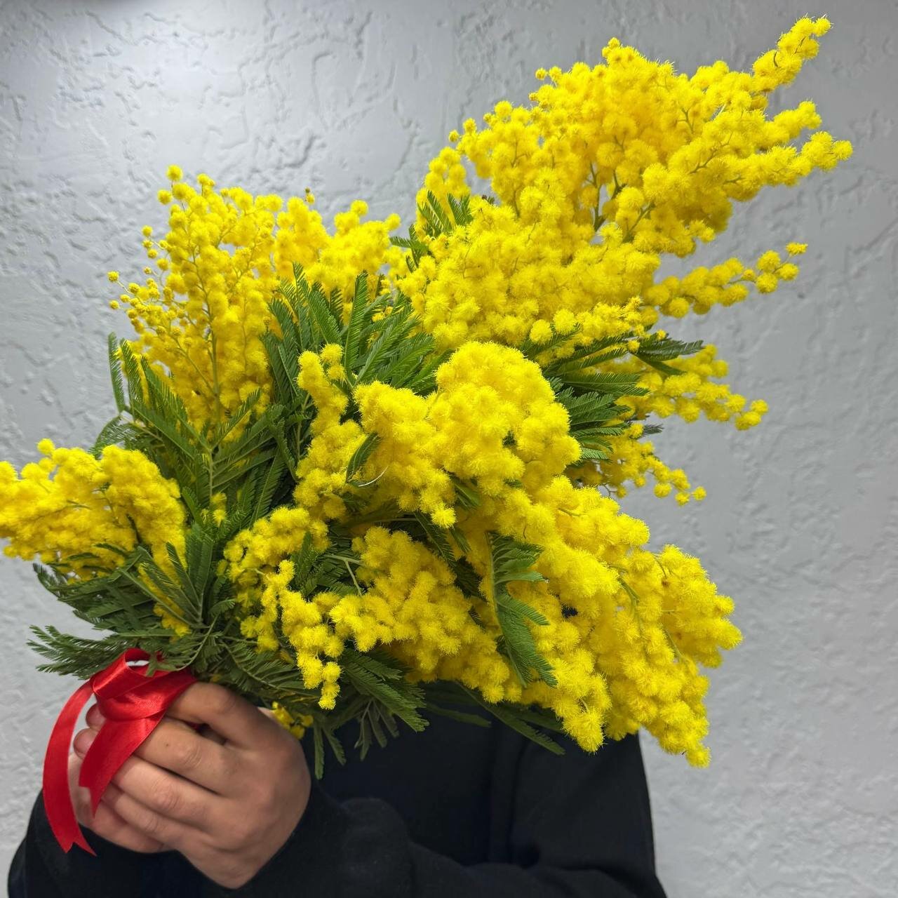 Букет, Итальянская мимоза «Солнечная Италия», красная лента