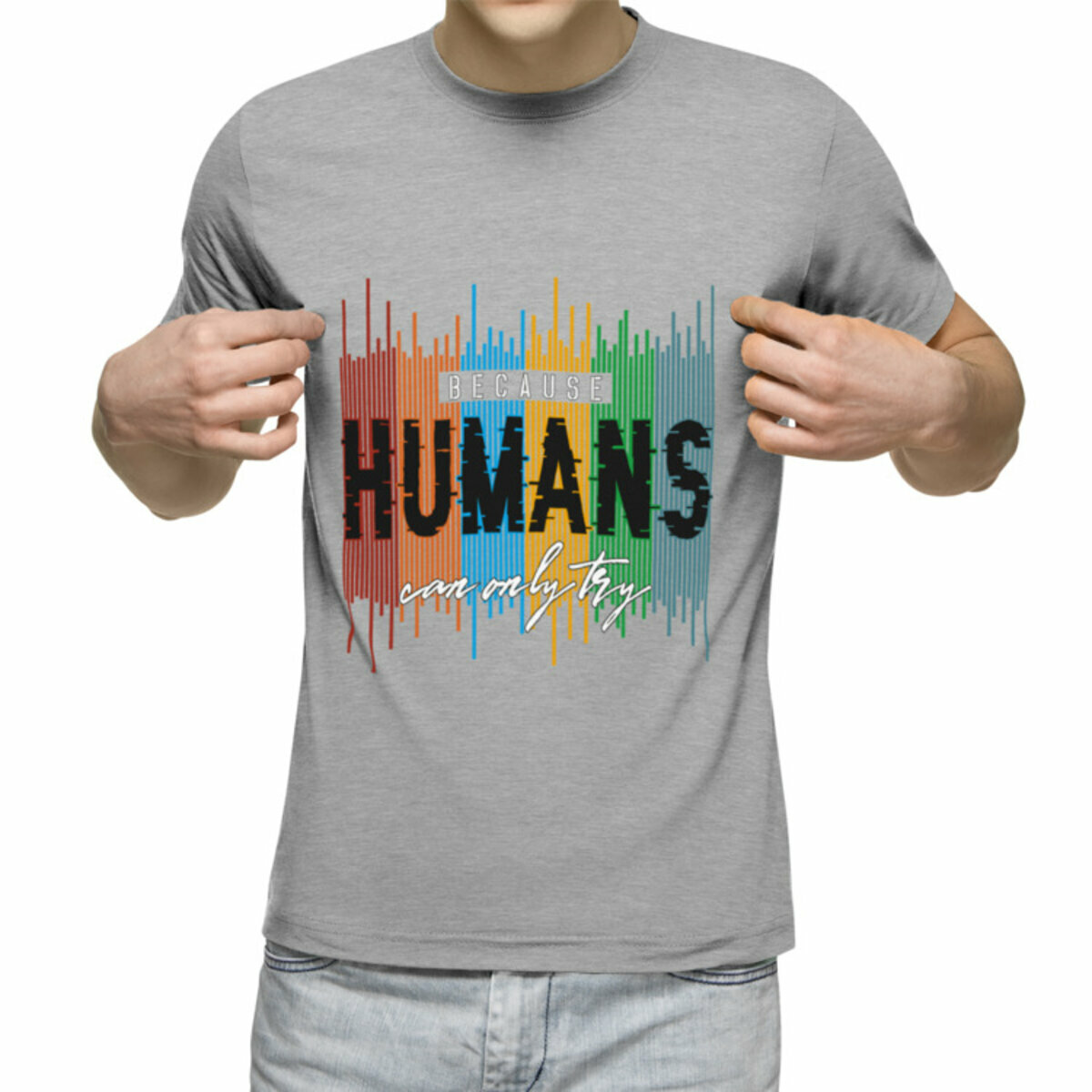 Мужская футболка «Человеческая решимость» (серый меланж, S)