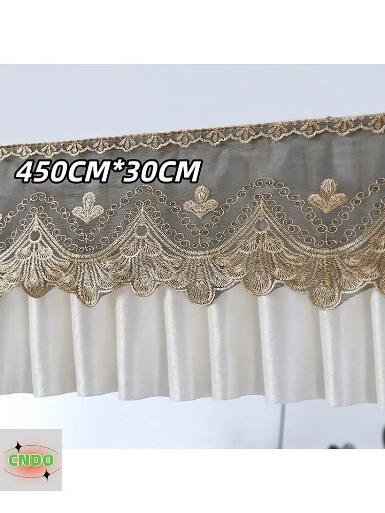 Ламбрекен для штор самоклеящийся, без сверления, короткий, тканевый с кружевом, в европейском стиле