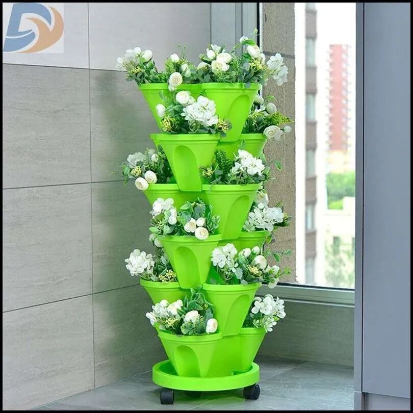 Каскад для цветов 5 л, 17 см, 1 шт, салатовый, напольный, на колесах, для дома