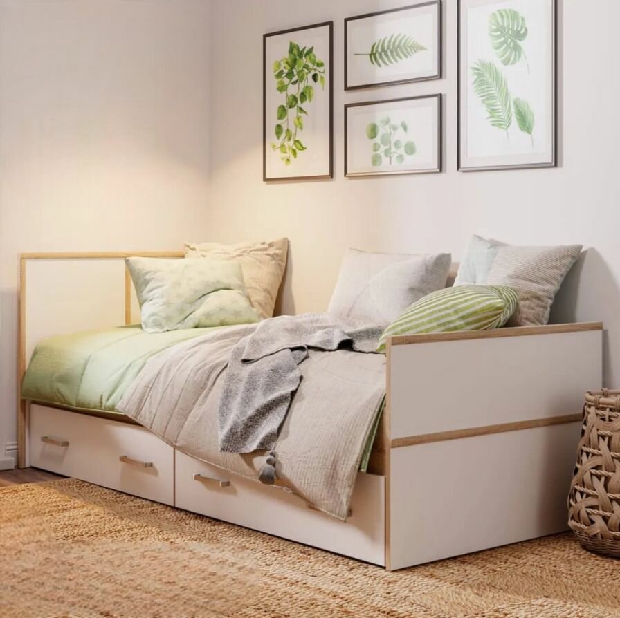 Кровать односпальная Мебельный рай Сакура Лайт 0,9 1050х866х2037, Дуб сонома/Белый