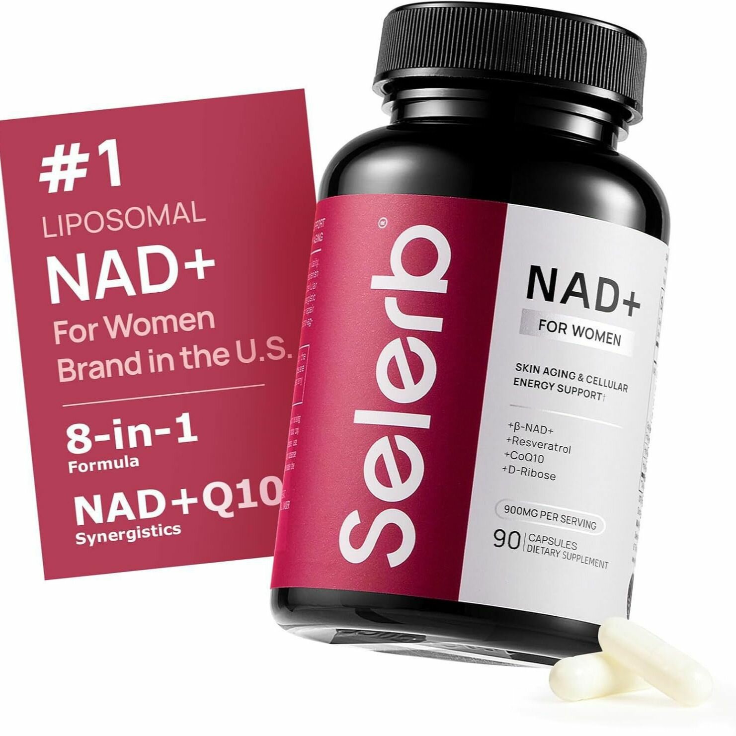 NAD+ for Women 1000mg: Омолаживающий комплекс 8-в-1 для кожи и энергии Поддержка Healthy Skin Aging, Skin Elasticity и Cellular Repair 90 капсул Формула с NR, CoQ10 и гиалуроновой кислотой.