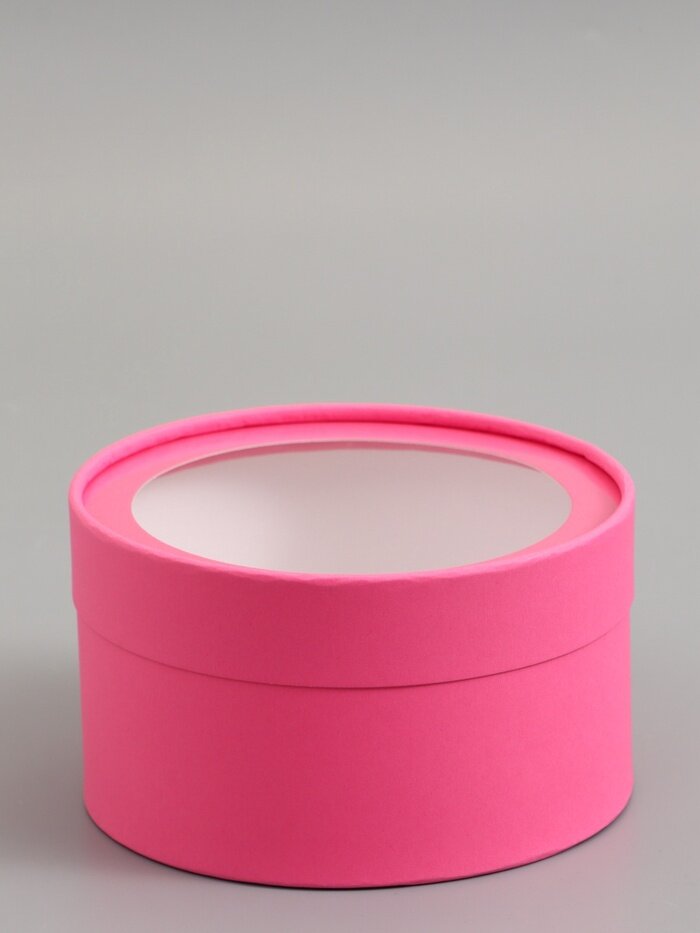 Подарочная коробка круглая, сливовая, завальцованная с окном, 18×10 см