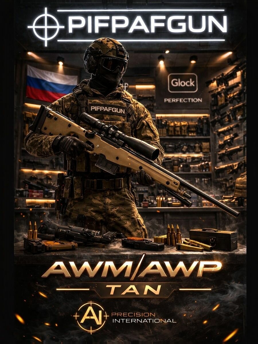 Игрушечная снайперская винтовка AWM/AWP песочная 1:1 с гильзами, мягкие дротики EVA, болтовой взвод, выброс гильз, оптический прицел, магазин 5, 10+