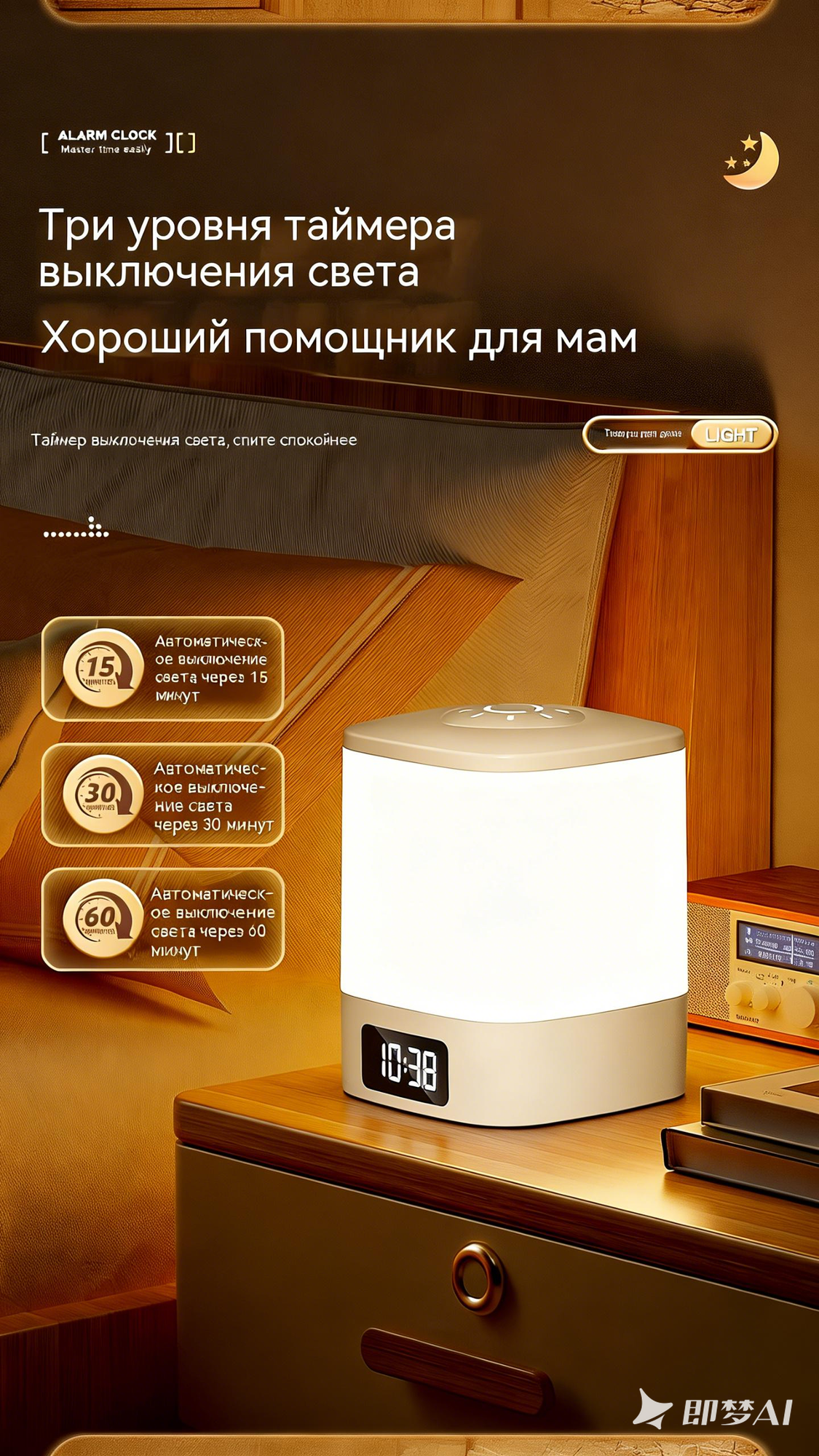 Прикроватная лампа , светодиодная, сенсорная, беспроводная, с регулируемой яркостью, Дистанционное управление