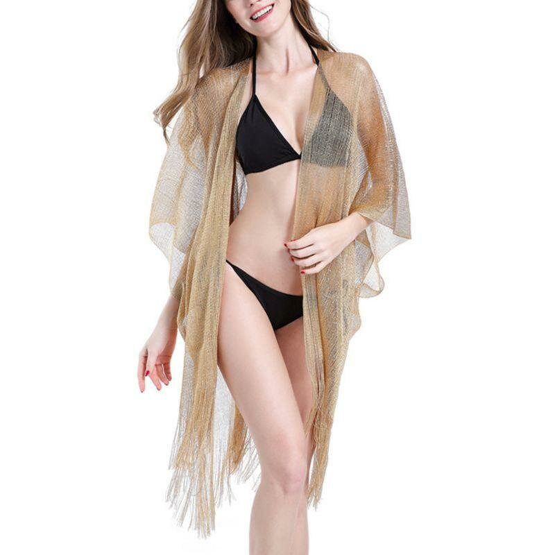 Женский летний блестящий купальник с кисточками, Gold