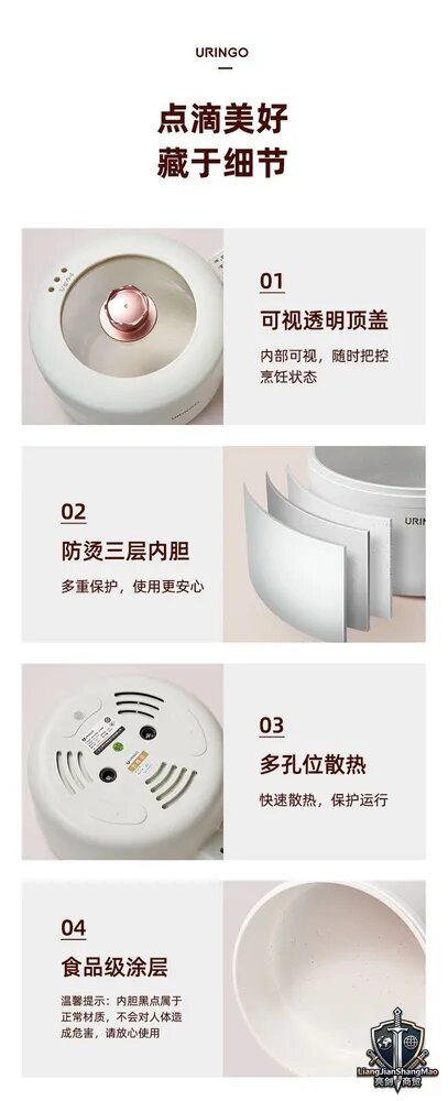 Мультиварка URINGO Mini Electric Cooker 5-в-1 для жарки, варки, приготовления на пару 1.6 л, сенсорное управление — фото 1