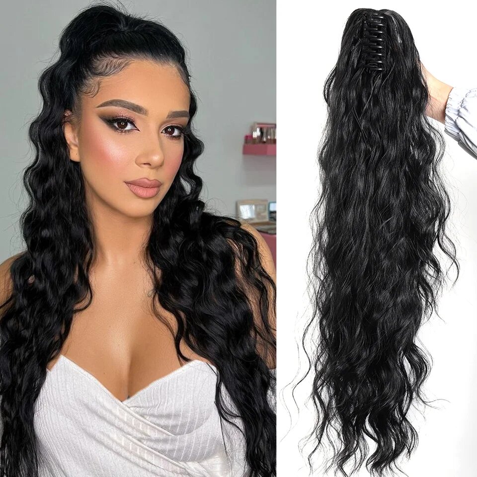 Длинный волнистый хвост LUPU в форме когтя, 26-дюймовый вьющийся зажим для хвоста, подходит для женщин, пушистые и натуральные синтетические парики