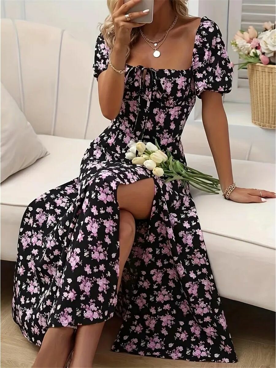 Платье,52, черный, светло-розовый, XXXL