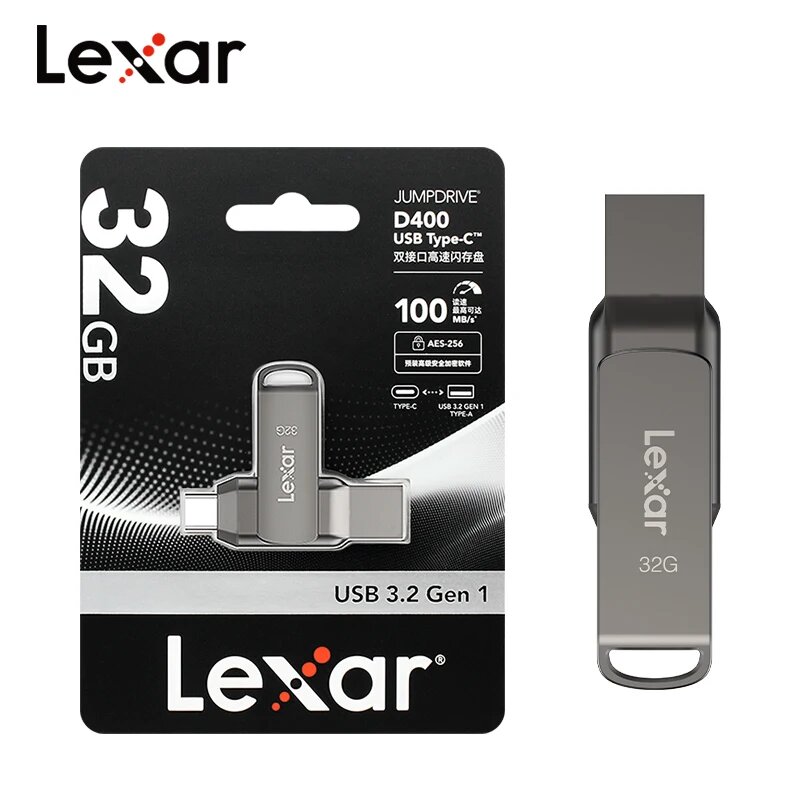 Lexar JumpDrive D400 USB3.1 Type C 256 ГБ 128 ГБ 64 ГБ 32 ГБ флэш-накопитель считывание до 130 МБ/с UDisk для телефона/ПК