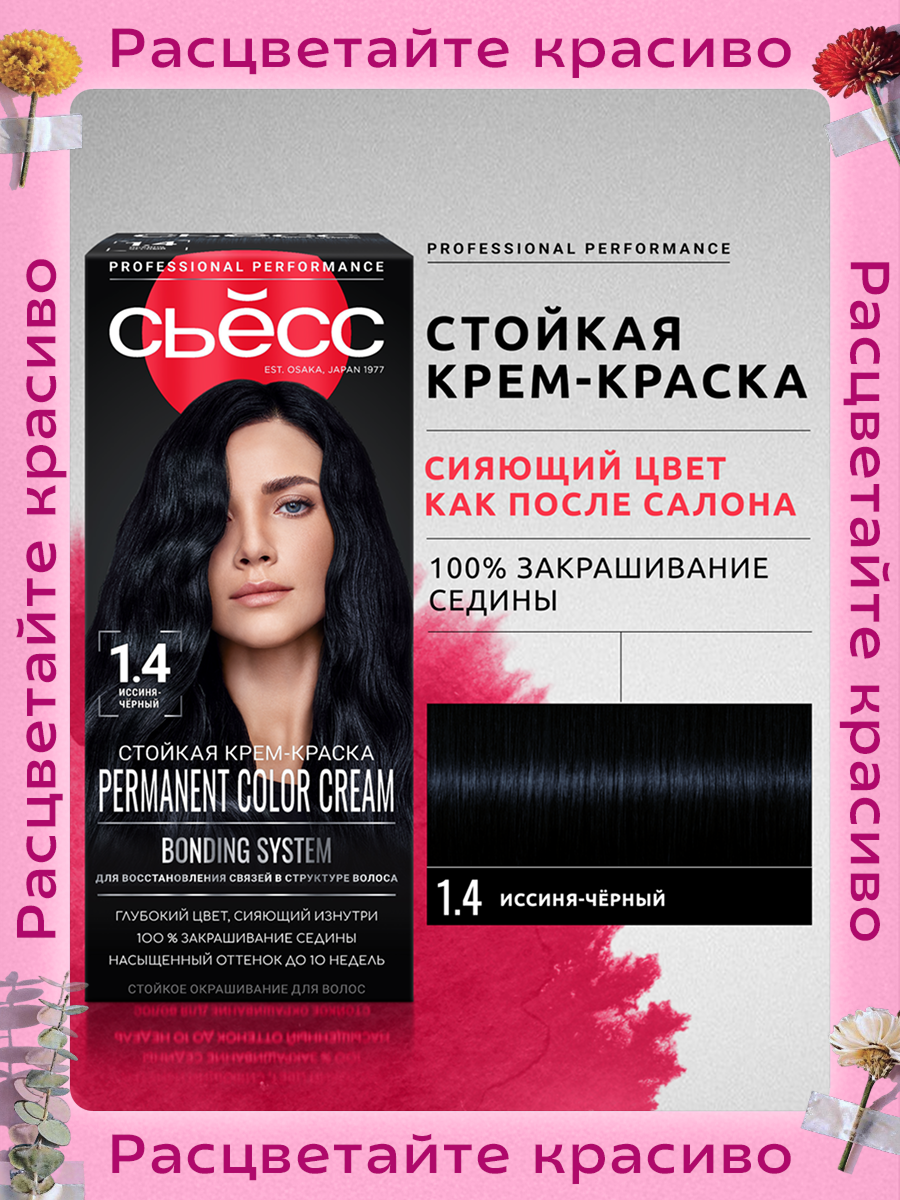 Сьёсс Стойкая профессиональная крем-краска для волос 1-4 Иссиня-черный, 115 мл