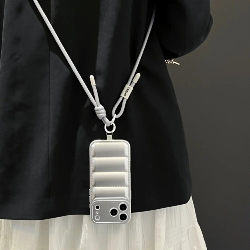 Модный пуховик из искусственной кожи, чехол для iPhone 17, Air 16, Айфон 16 Про Макс, серебристый