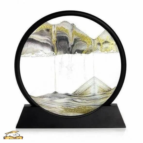 3D Антистресс Пересыпающийся песок. Песочная картина d18 см. Цвет черный с серым песком. статуэтка для интерьера