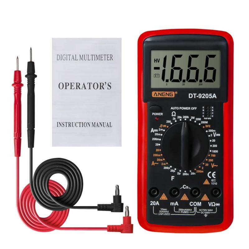 Цифровой мультиметр DT9205A, красный