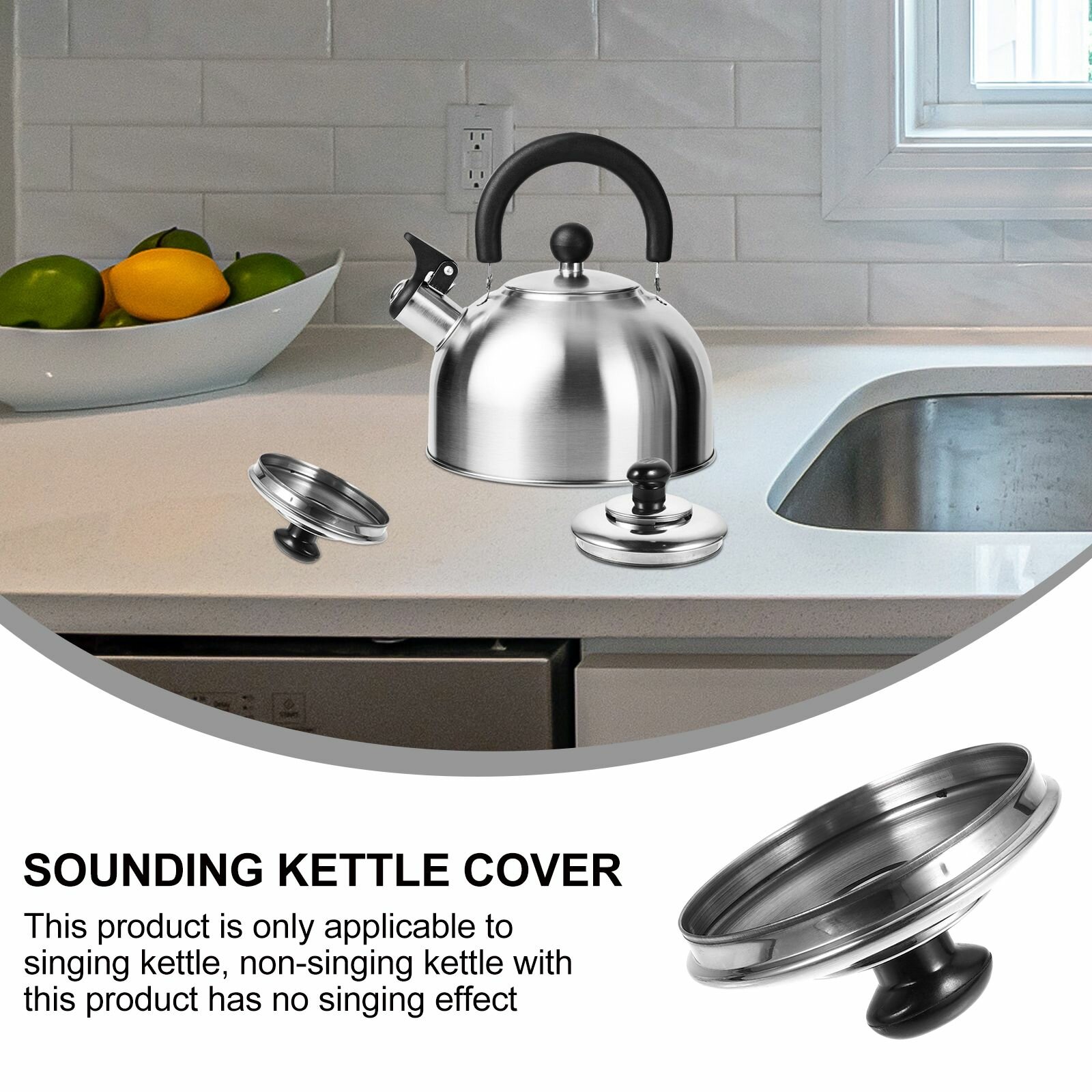 Крышка для свистящего чайника из нержавеющей стали с пластиковыми элементами, для чайника, серебристая