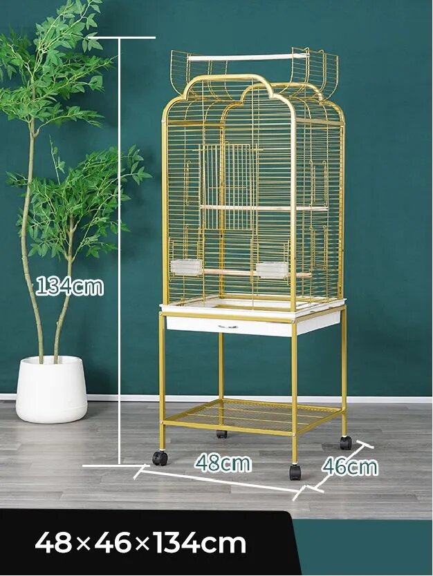 Клетка для крупных птиц Металлическая клетка 48x46x134 см с поддоном, расстояние между прутьями 13 мм просторная и безопаснаяT01