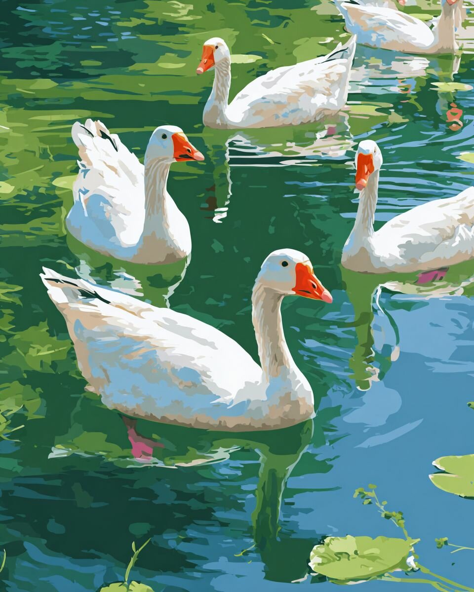 Картина по номерам 40*50 гуси на пруду