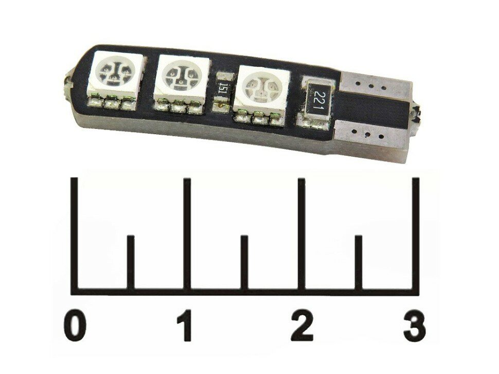 Лампа светодиодная 12V T10 6LED желтая 5050 (Canbus)