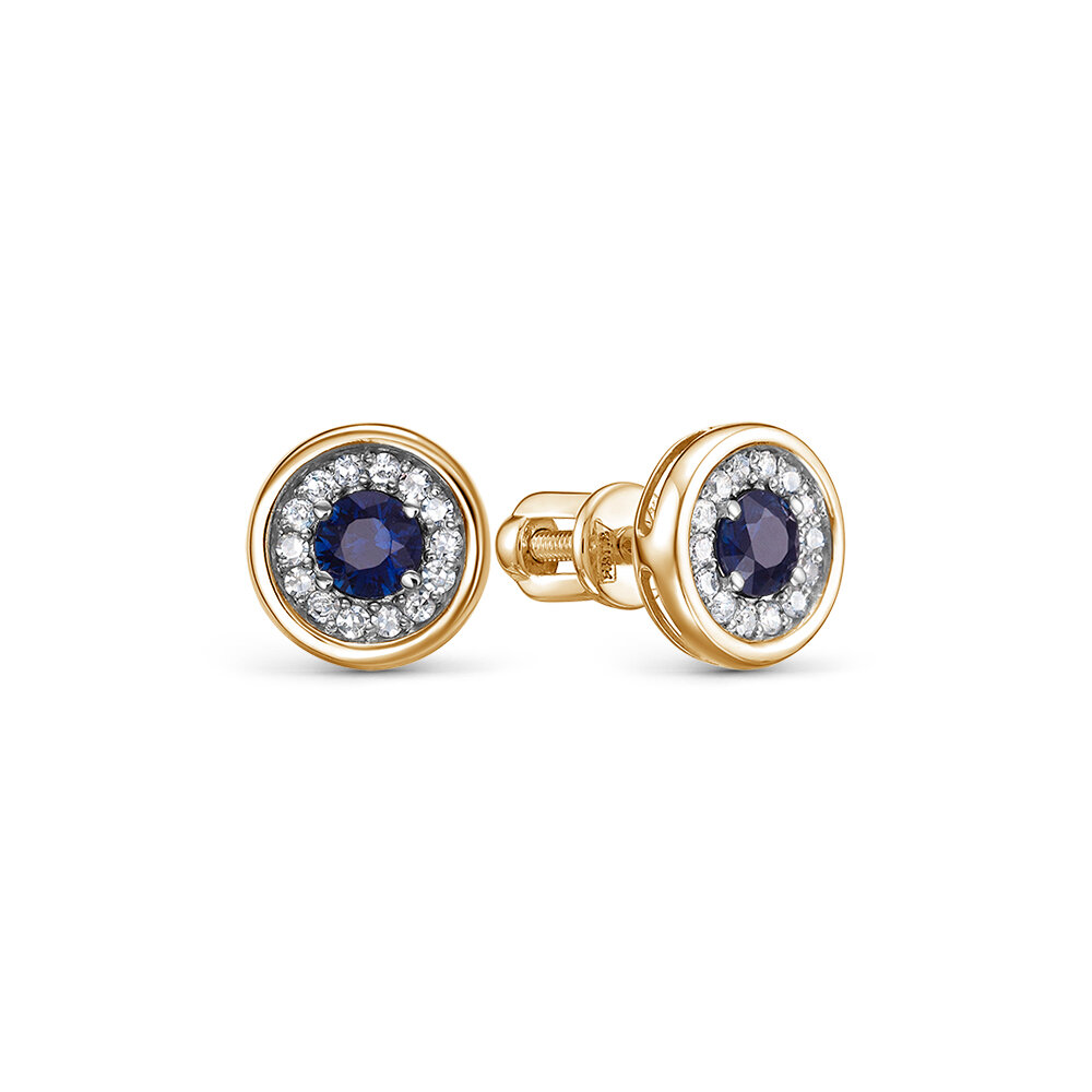 Серьги пусеты, красное золото, 585 проба, сапфир