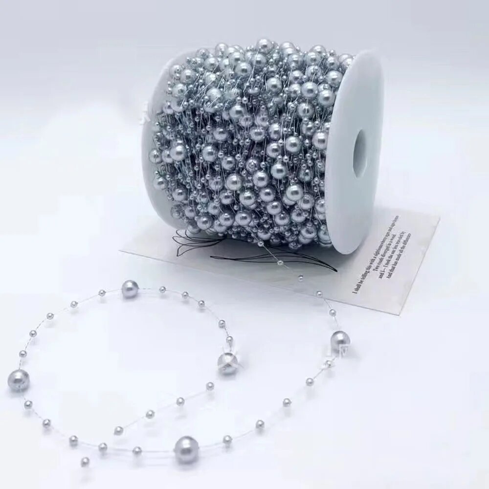 Жемчужная нить серебряного цвета, 5 метров, 8 мм + 3 мм
