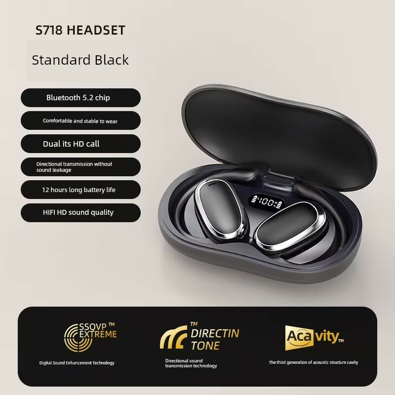 S718 Стандартный Bluetooth 5.3 с двойным HD-звонком, направленным звуком, HiFi-аудио — Черный