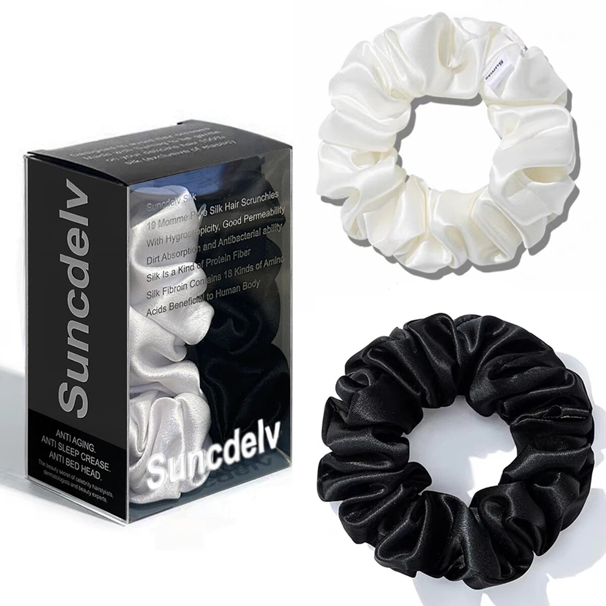 Шелковые резинки для волос Suncdelv, 2 шт, черный, цвет 31