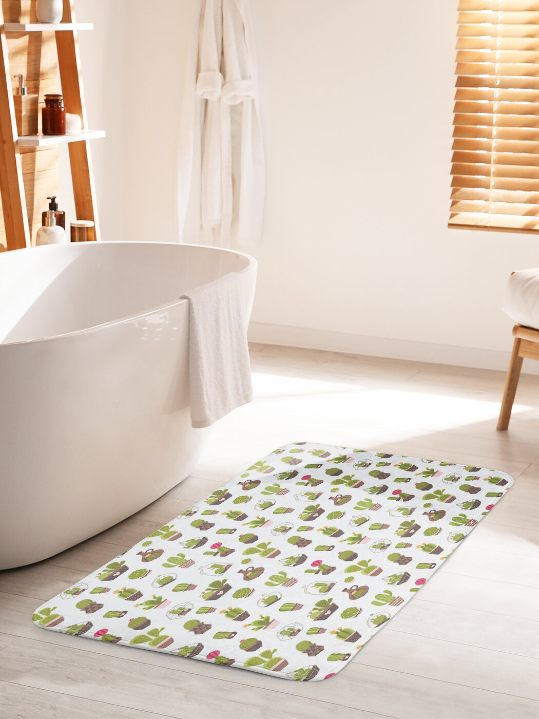 Коврик для ванной комнаты и туалета противоскользящий "Декор кактусов" 60х100 см, JoyArty