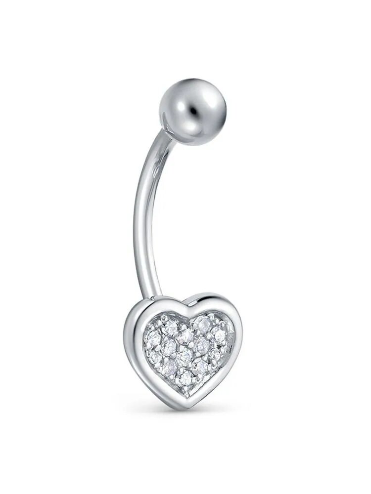 Пирсинг в пупок, белое золото, 585 проба, родирование, бриллиант