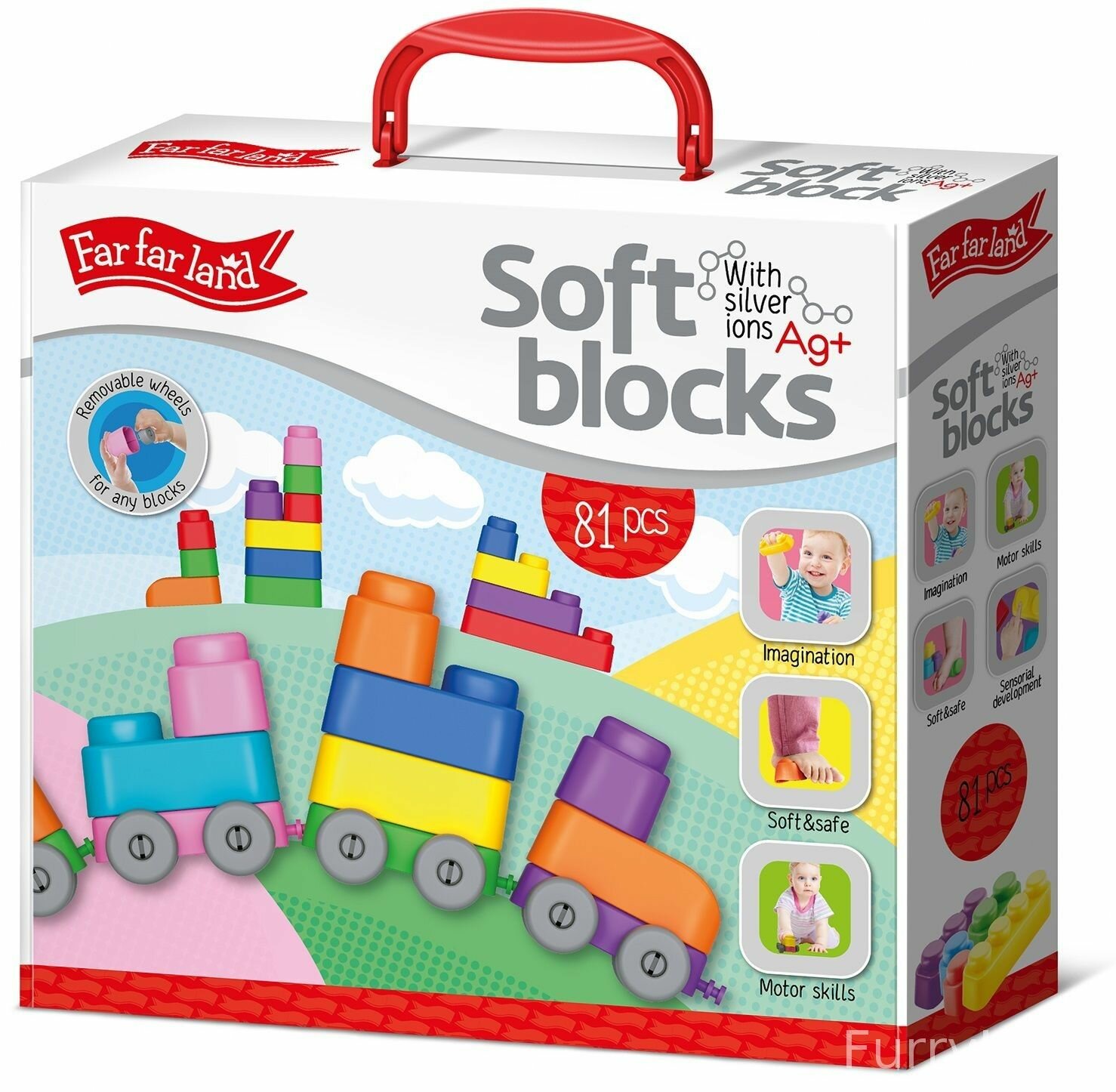 Конструктор детский крупный из мягких кирпичиков в количестве 81 премиум детали, дополненной ионами серебра и подвижными колесиками для увлекательного развития малышей