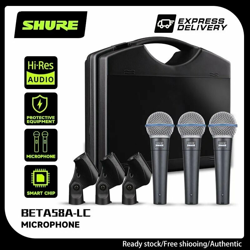 Shure Микрофон для живого вокала BETA 58A (комплект из трех предметов) легендарный микрофон, пользующийся высокой оценкой. Выбор для множества сцен, таких как выступления на сцене, синий
