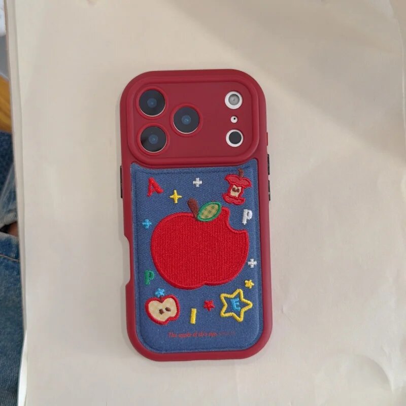 Джинсовый чехол для мобильного телефона с вышивкой Red Apple Pattern Anti-fall для iPhone iPhone13