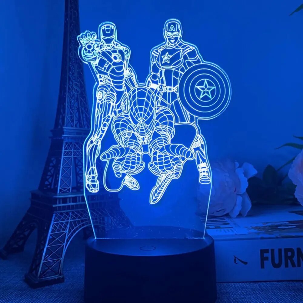 Ночник 3D эффект детский светильник подарок Мстители LED 7 цветов свечения