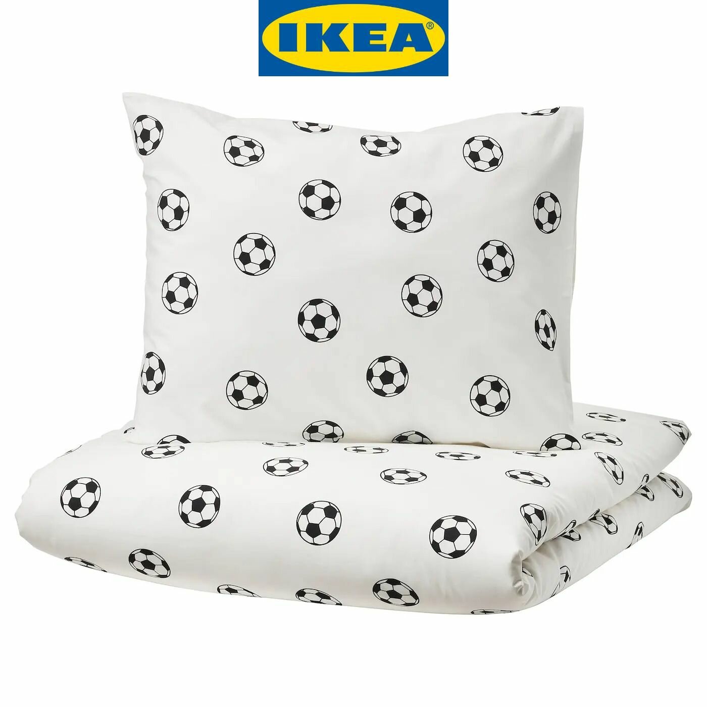 Икеа SPORTSLIG Одеяло и наволочка, футбольный рисунок, 150x200 / 50x80 см
