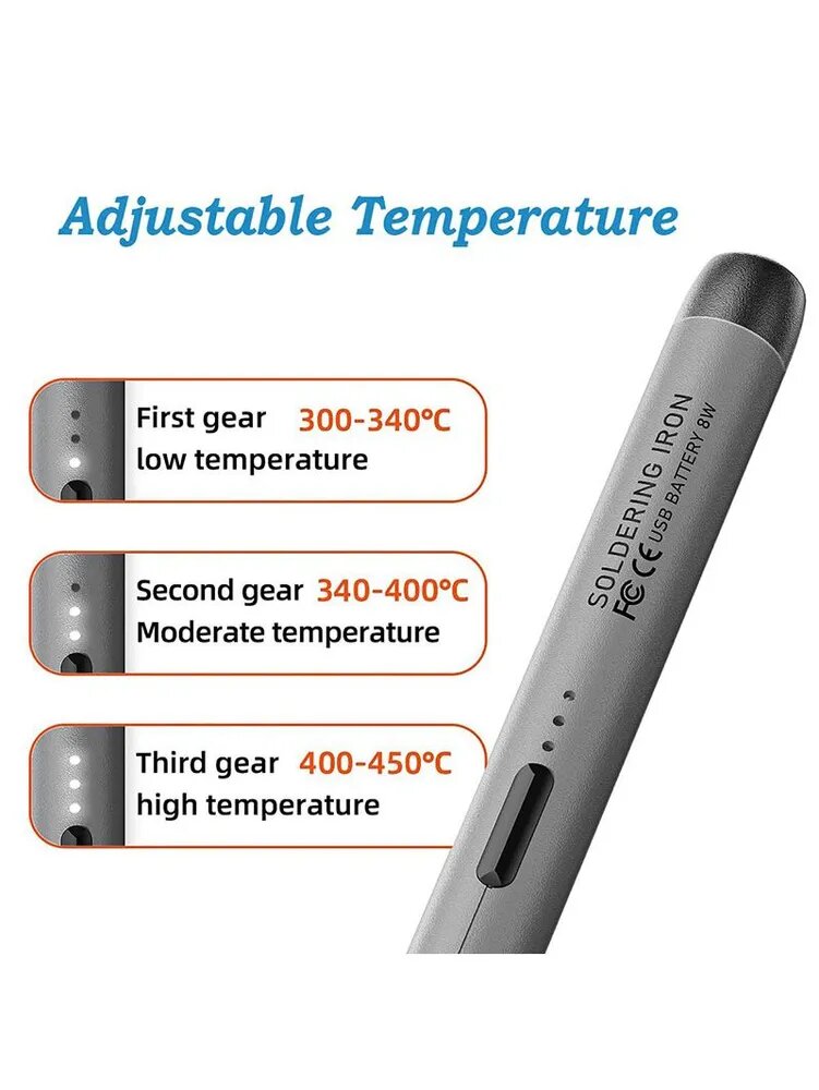 Паяльник 8 Вт портативный USB аккумуляторный комплект для ремонта — фото 1