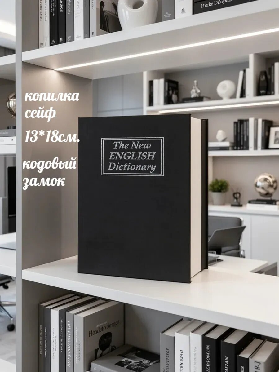 Копилка "Сейф-книга", полимерные материалы, для хранения денег, с замком, чёрная