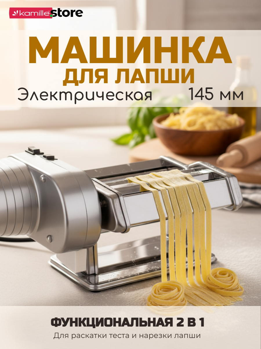 Машинка для лапши 145 мм. настольная электрическая Kamille KM 6510 из нержавеющей стали (серебристый)