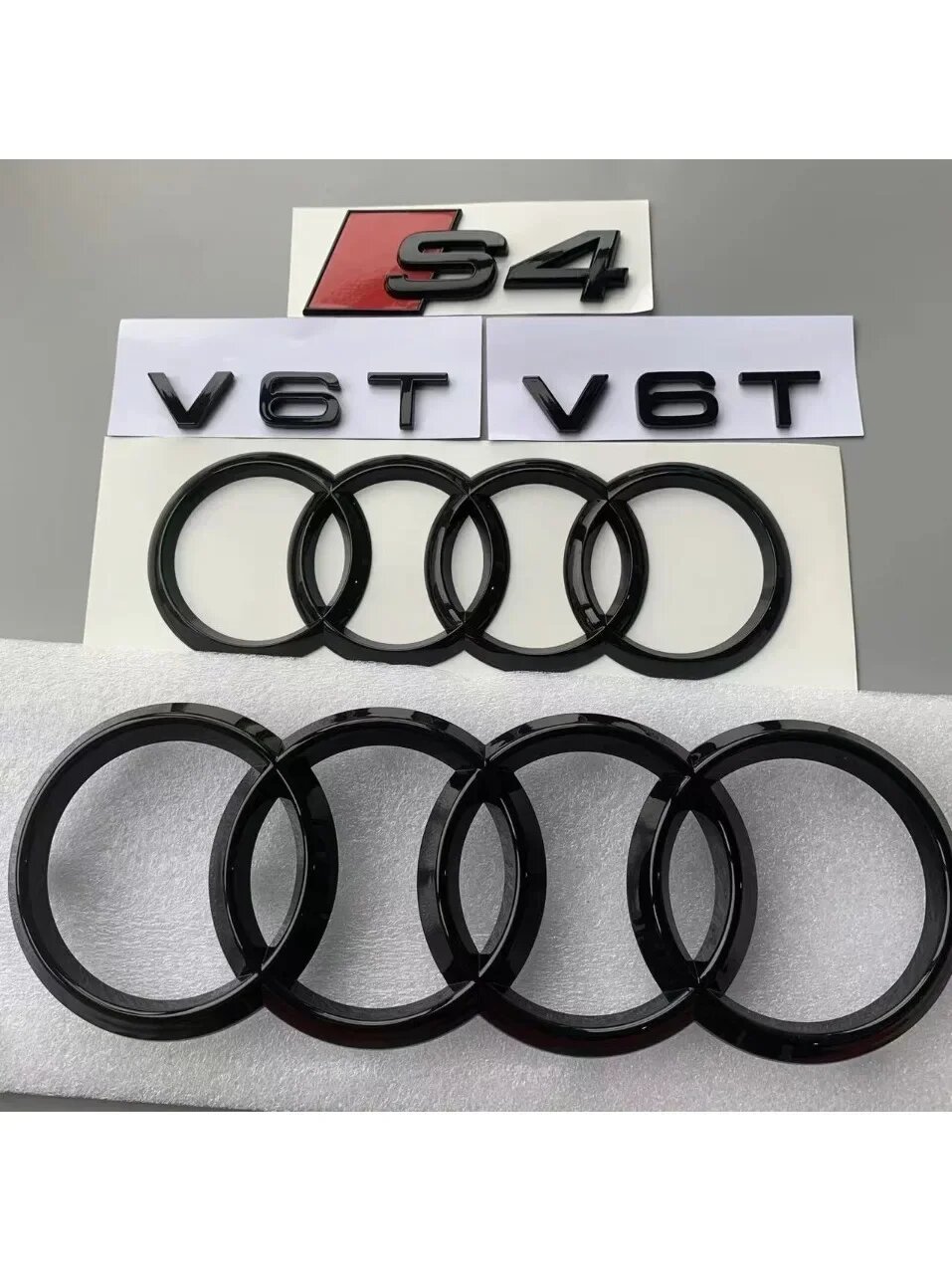Черный логотип Audi S4, 4 кольца, эмблема V6T, 1set
