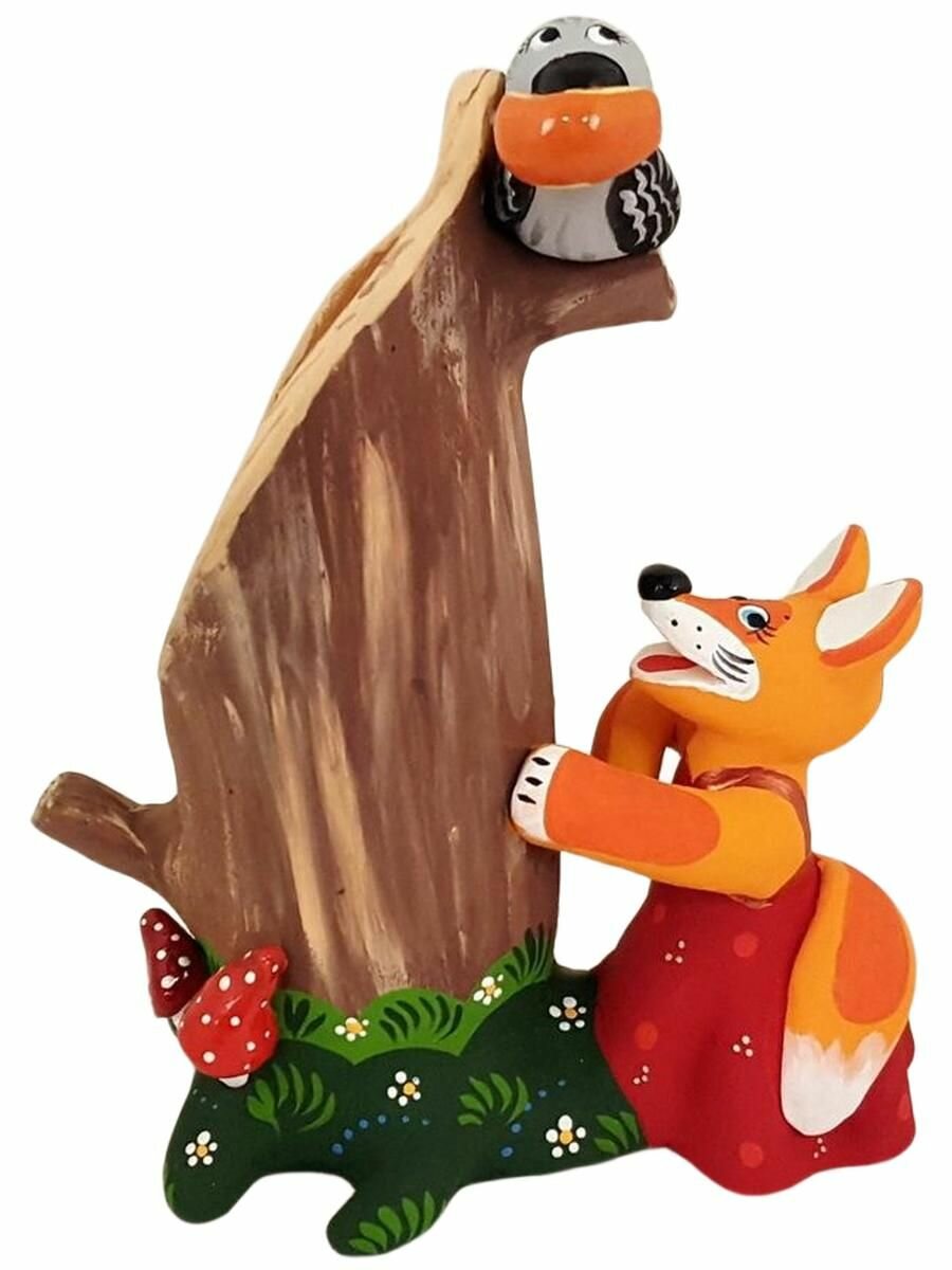 Карандашница "Лиса и ворон", Ковровская глиняная игрушка, ручная авторская работа