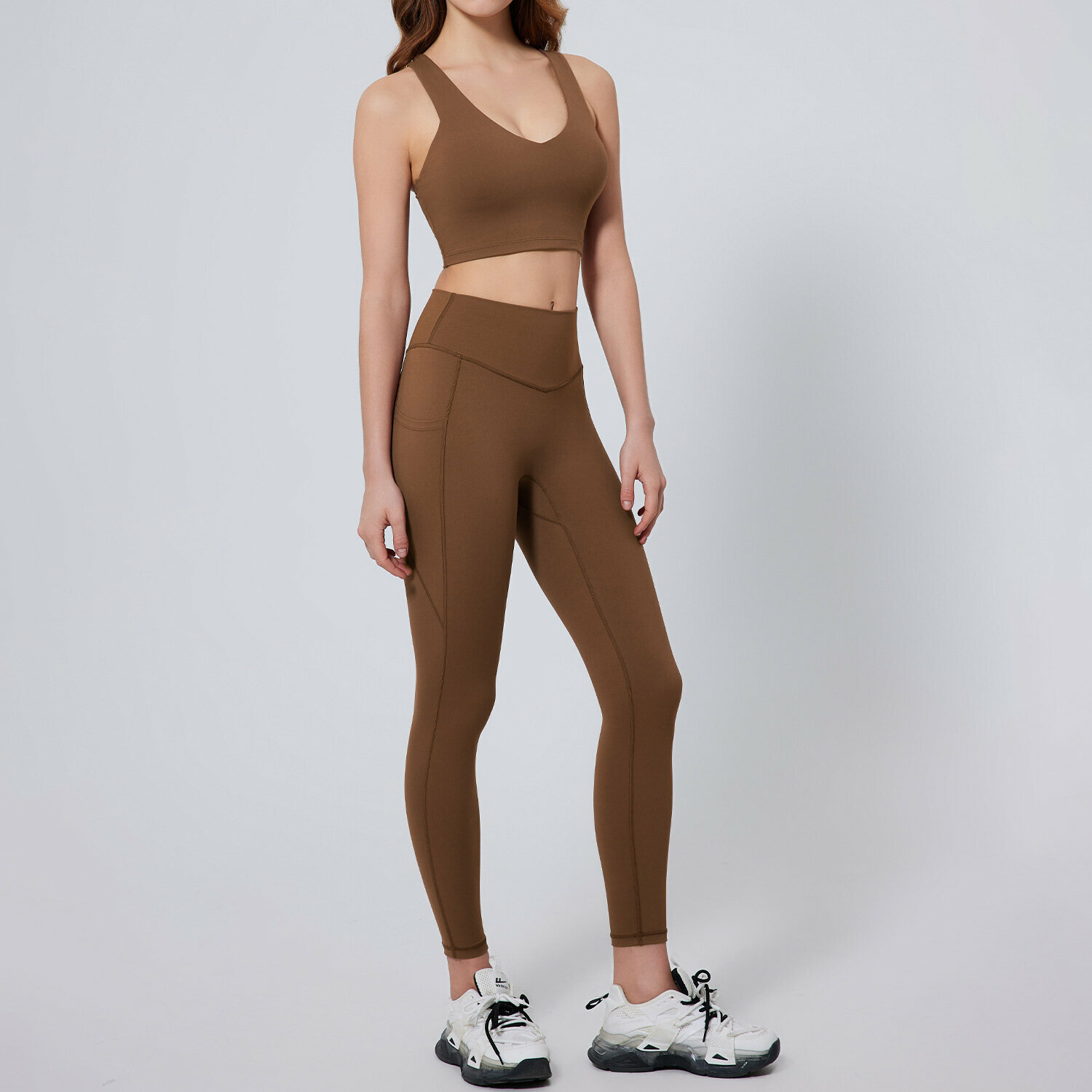 Костюм для занятий йогой, спортивная одежда из двух частей, нижнее белье + брюки, быстросохнущий и дышащий, подходит для бега, фитнеса и йоги.48/XL