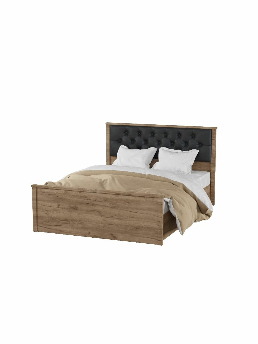 Кровать двуспальная Домани Модена МКР-2 1,4 ортопедическое основание, 1542х1010х2083, Дуб крафт табачный/Дуб крафт белый