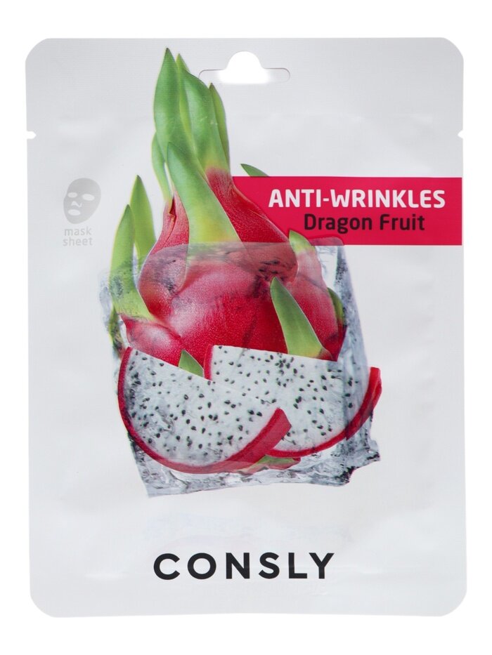Антивозрастная тканевая маска с экстрактом драгонфрута, 20мл, CONSLY
