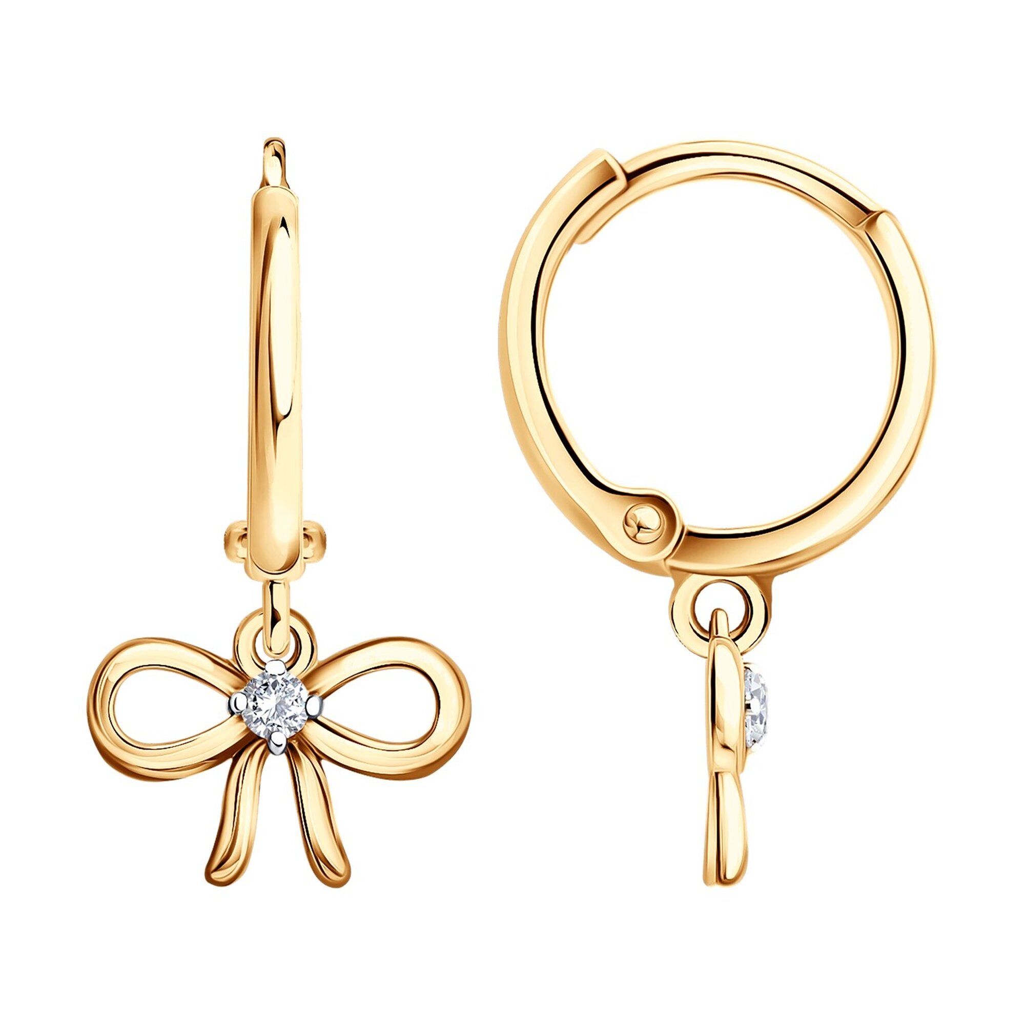 Серьги, красное золото, 585 проба, фианит