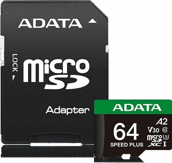 Флеш карта A-DATA microSDXC 64GB Speed Plus V30 A2 + адаптер (UD64GUI3V30A2SP-RA1)
