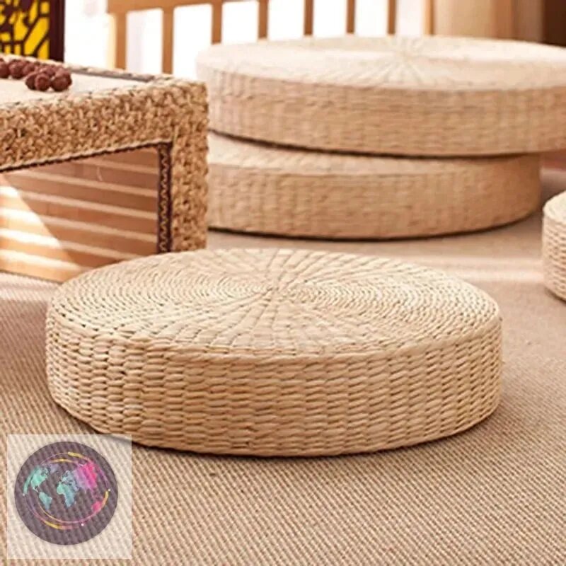 Татами Круглый 40см, Подушка для Медитации и Йоги Ручной Работы/HAPPY, Коричневый,40CM,