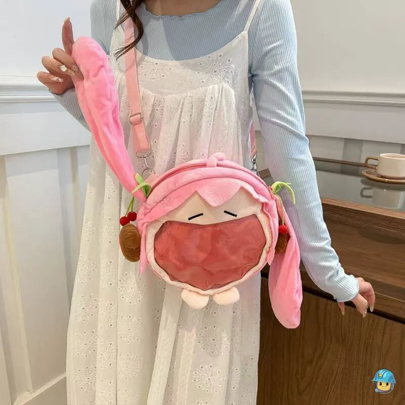 Рюкзак Kawaii Hatsune Miku мультяшный из хлопкового сатина розовый для девочек 24x22см сумка-фолиант — фото 1