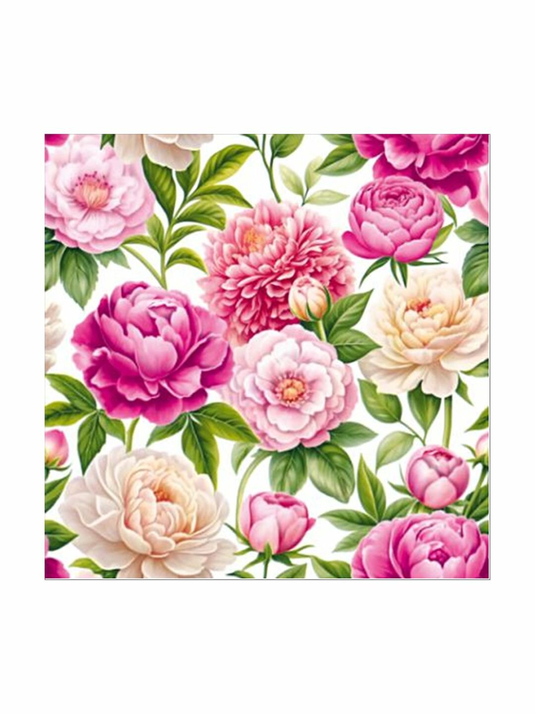 Салфетки бумажные трехслойные "Art Bouquet Home Collection" Любимые пионы, 33х33 см, в пачке 20 штук