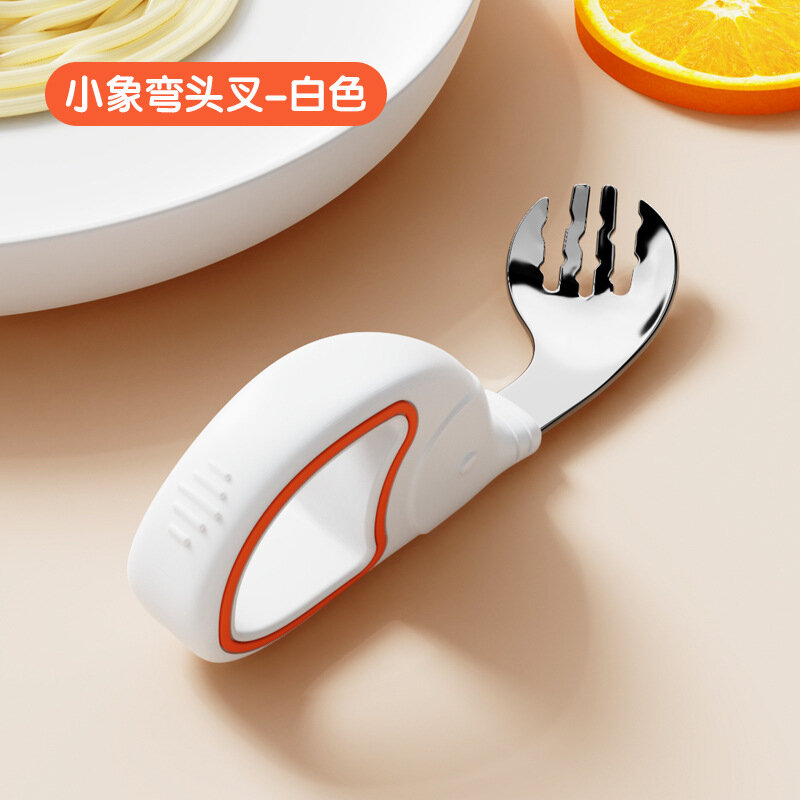 Детская столовая вилка из нержавеющей стали 304, изогнутая ручка, кремово-белая, 1 шт для малышей