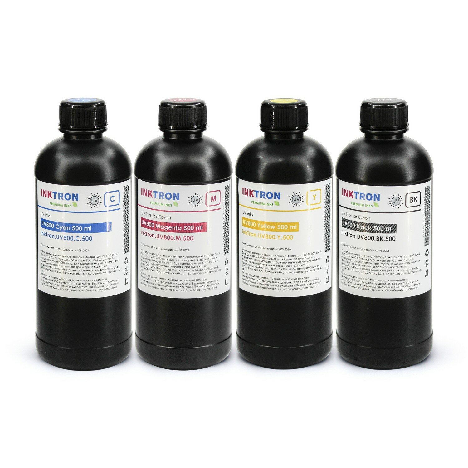 УФ чернила жёсткие для Roland, Mimaki, ARK-JET, Nocai, SwissQprint, комплект InkTron 4 x 500 мл, inkTron. UV800.4