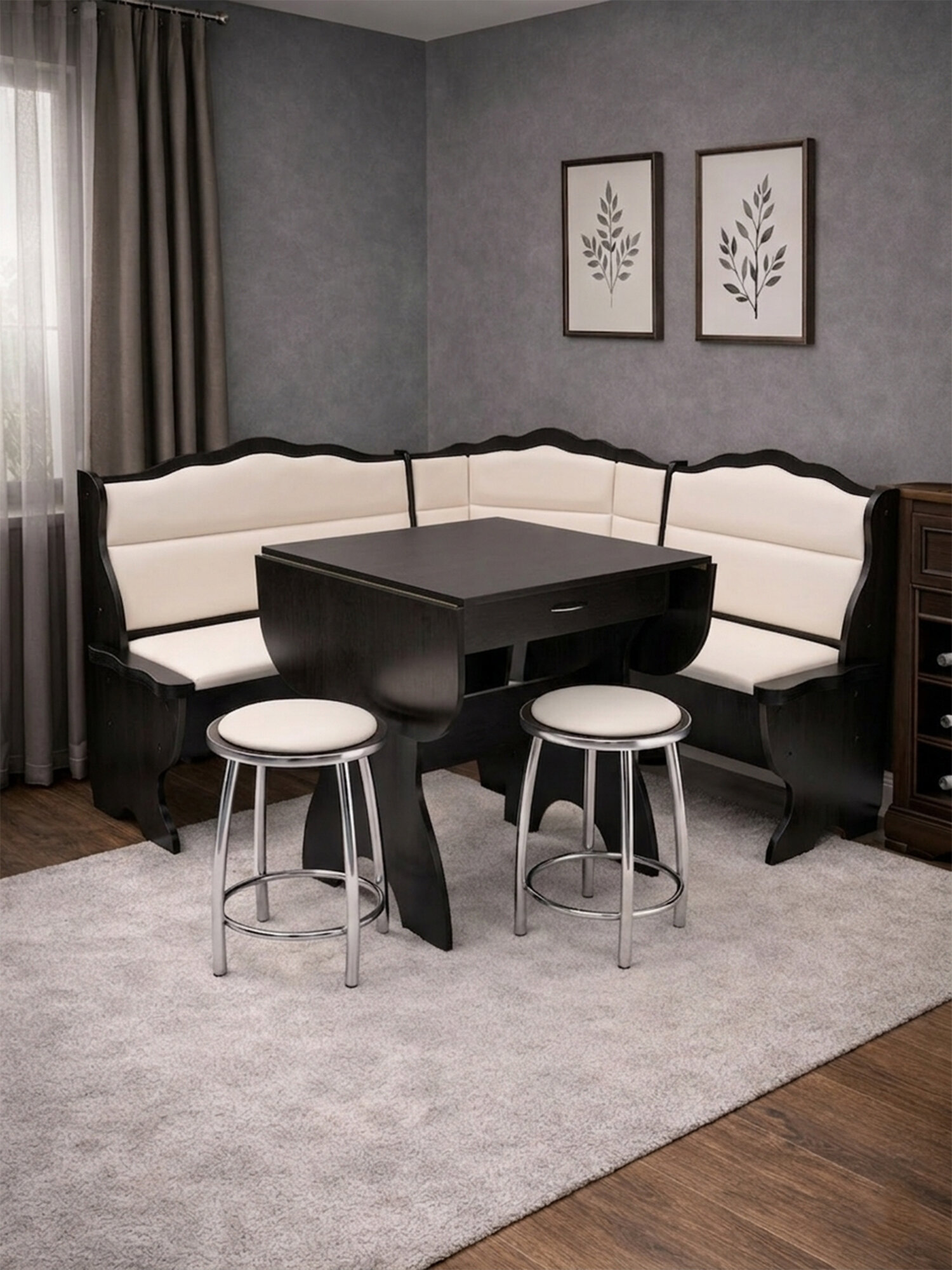 Кухонный уголок Ривьера+Стол-уши Венге/Молочный